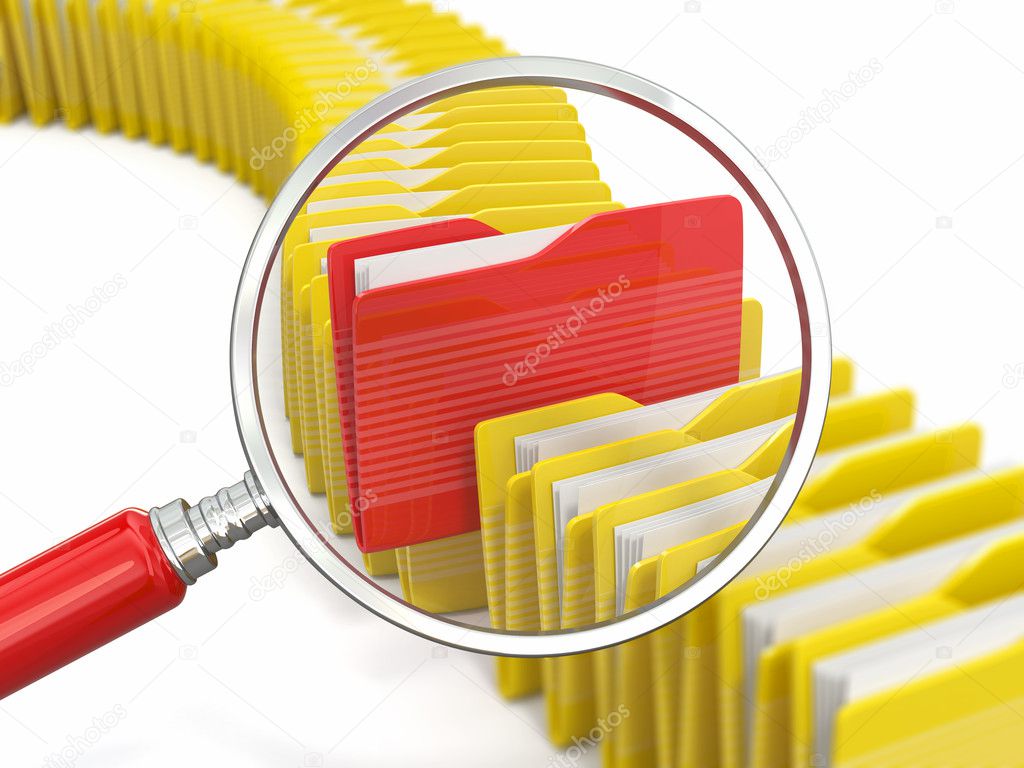 Files search. Folders and loupe on white background. Stock Photo by ...