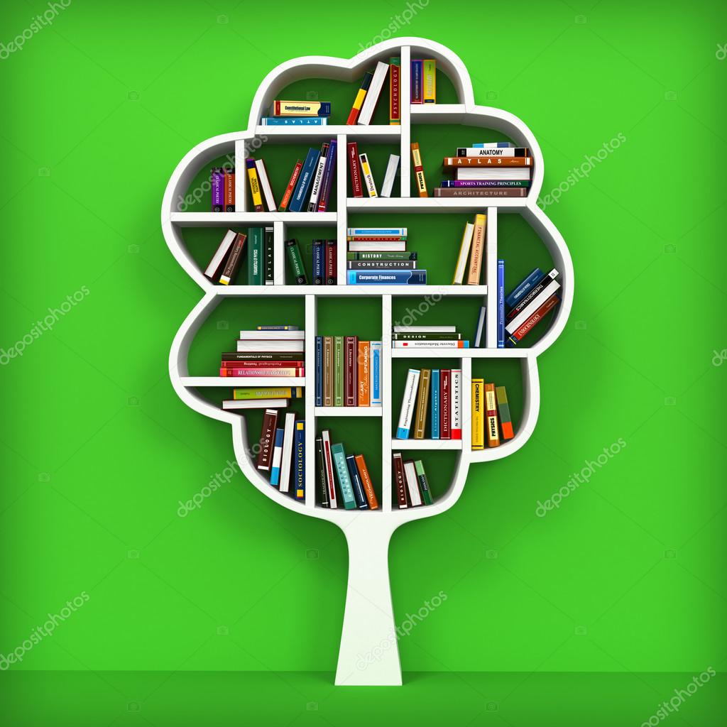 Tree of knowledge. Bookshelf on white background. — Stock Photo ...