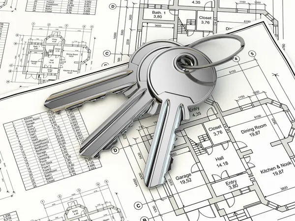 Keys on a floorplan concepts of real estate ownership — Stock Photo ...