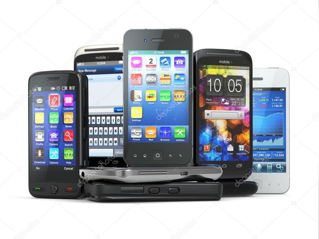 Choose mobile phone. Pile of new cellphones. — Stock Photo © maxxyustas ...
