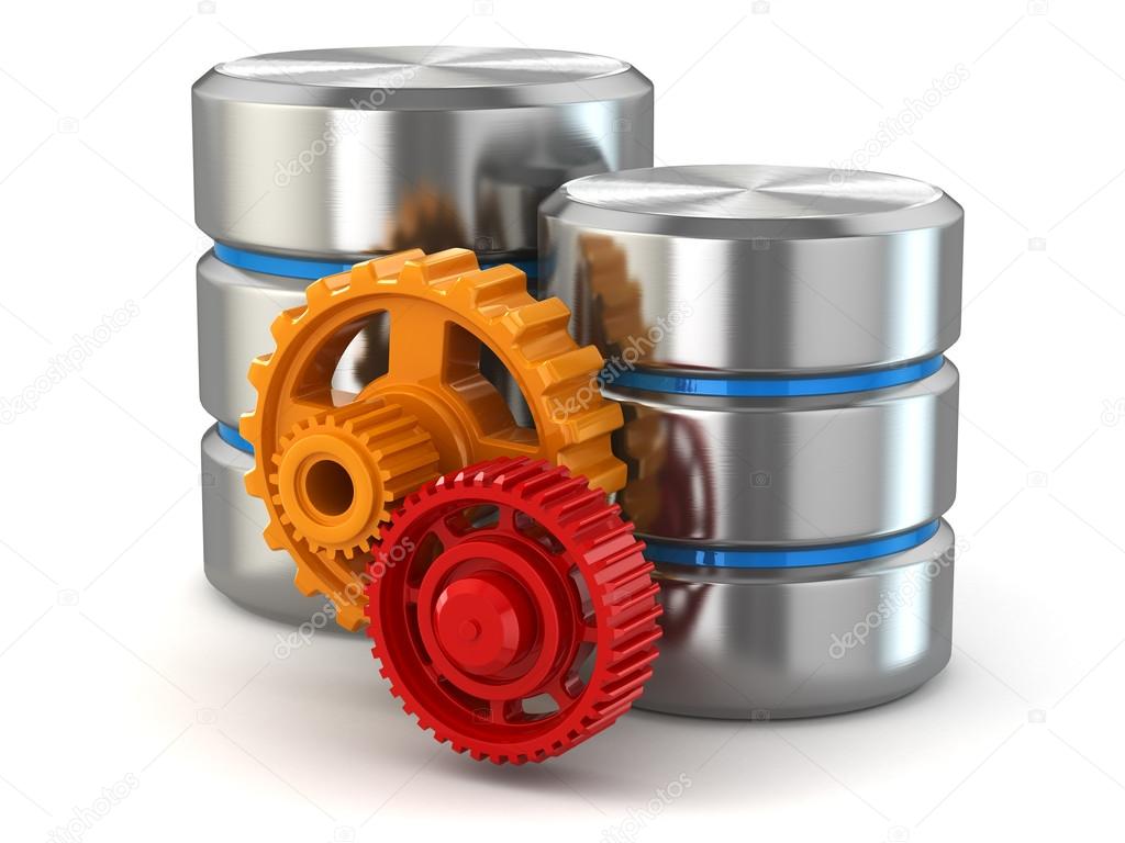 Storage administration concept. Database symbol and gears. Stock Photo ...