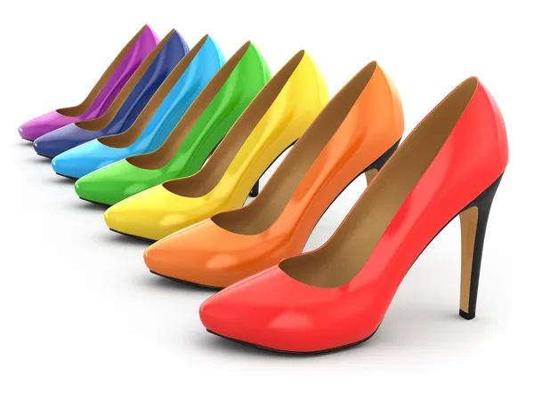 Choice of high heels shoes in different colors. Shopping concept Stock ...