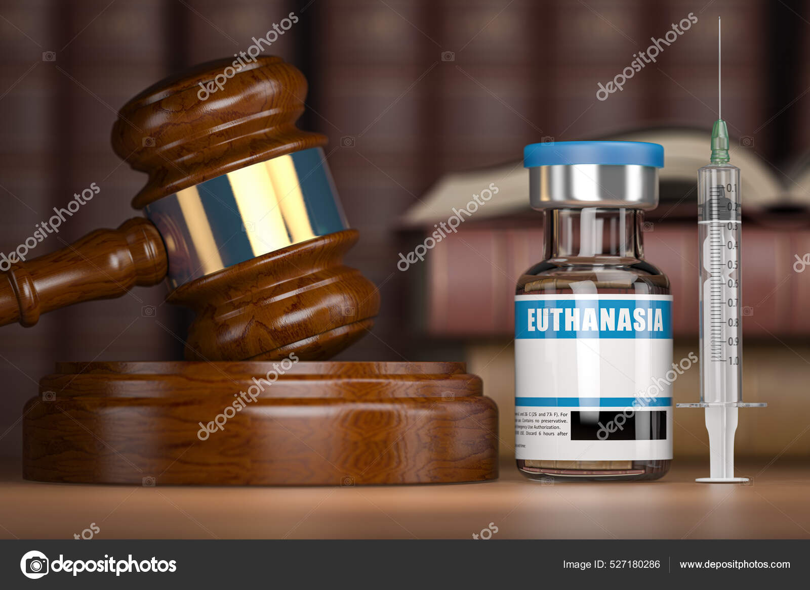 Euthanasia Concept Gavel Symbol Legal System Vith Vial Syringe Illustration Stock Photo by ...