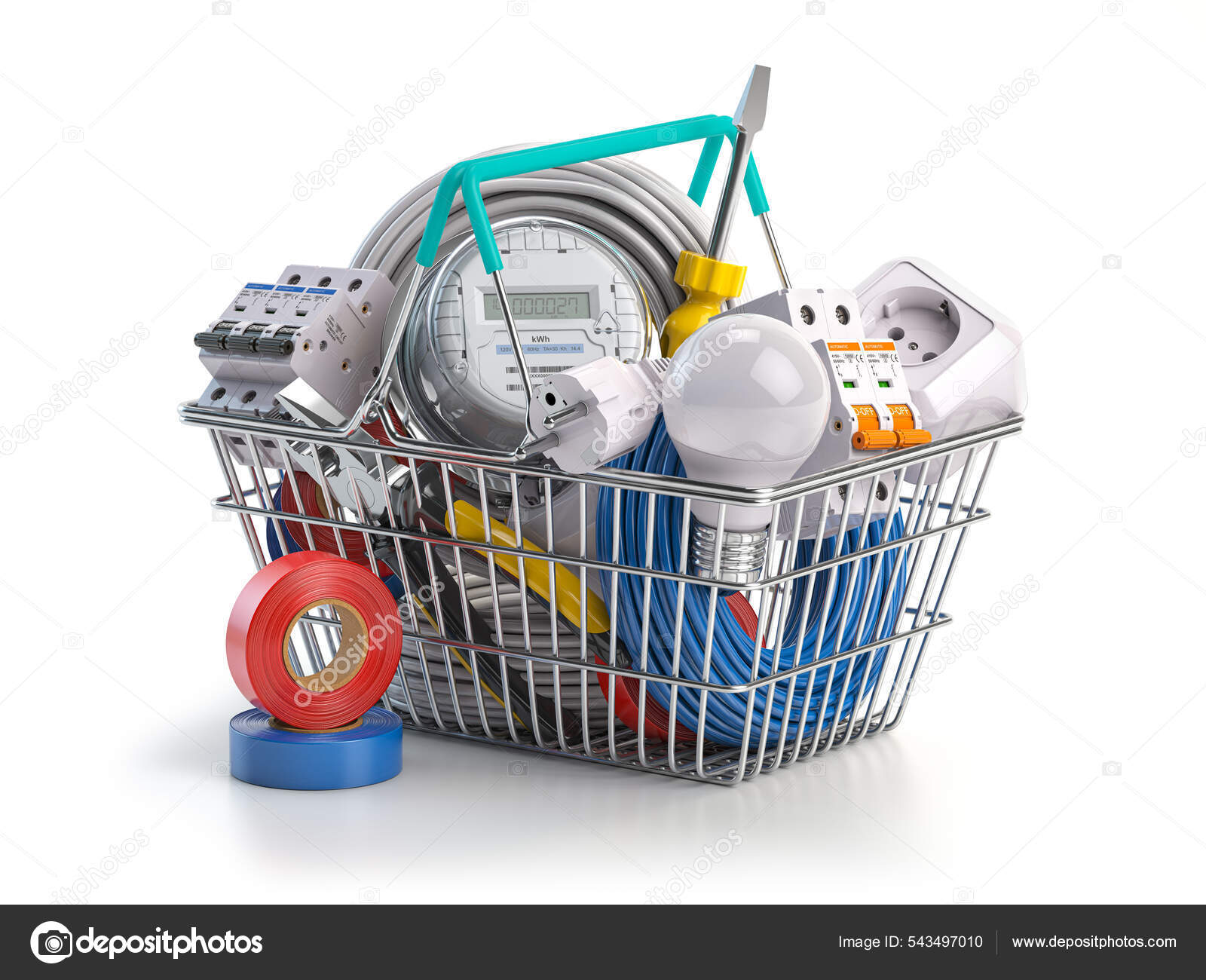 Shopping Cart Full Electrical Components Equipment Isolated White ...