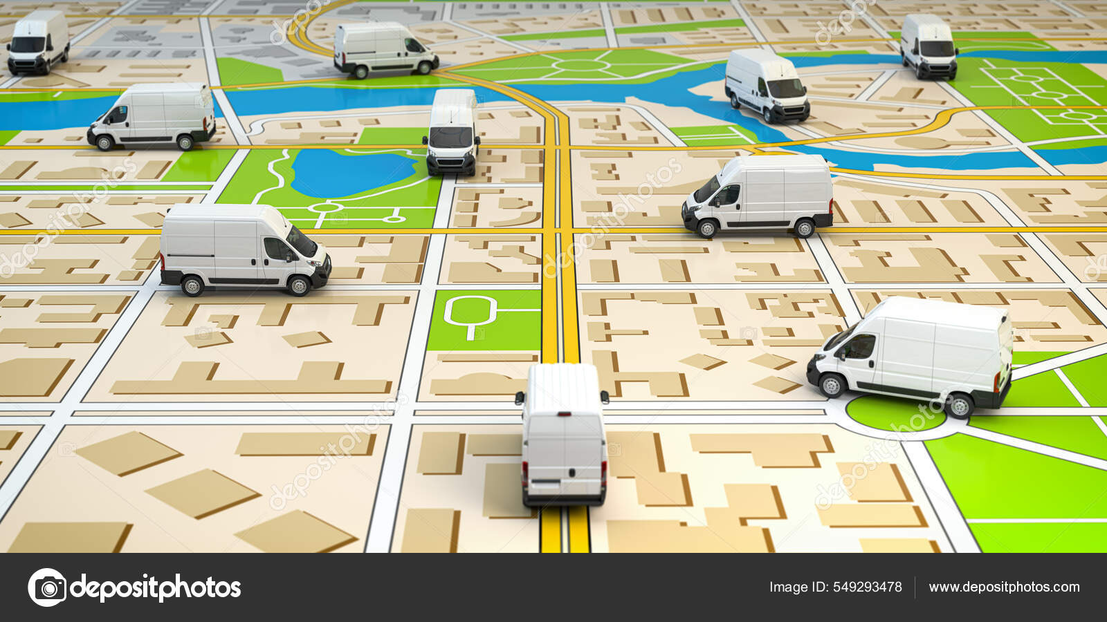 Delivery Comercial Vans City Map Fleet Delivery Service Illustration ...