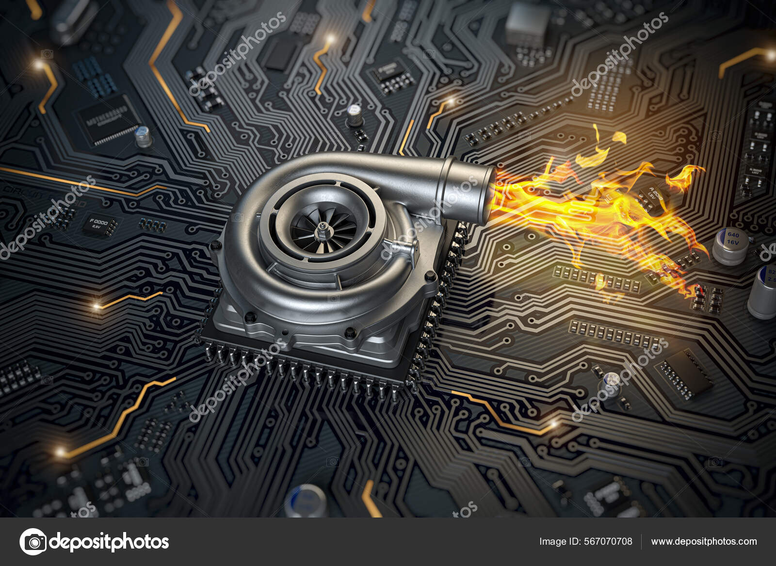 Cpu Microchip Turbocharger Fire Flame Computer Motherboard Processor ...