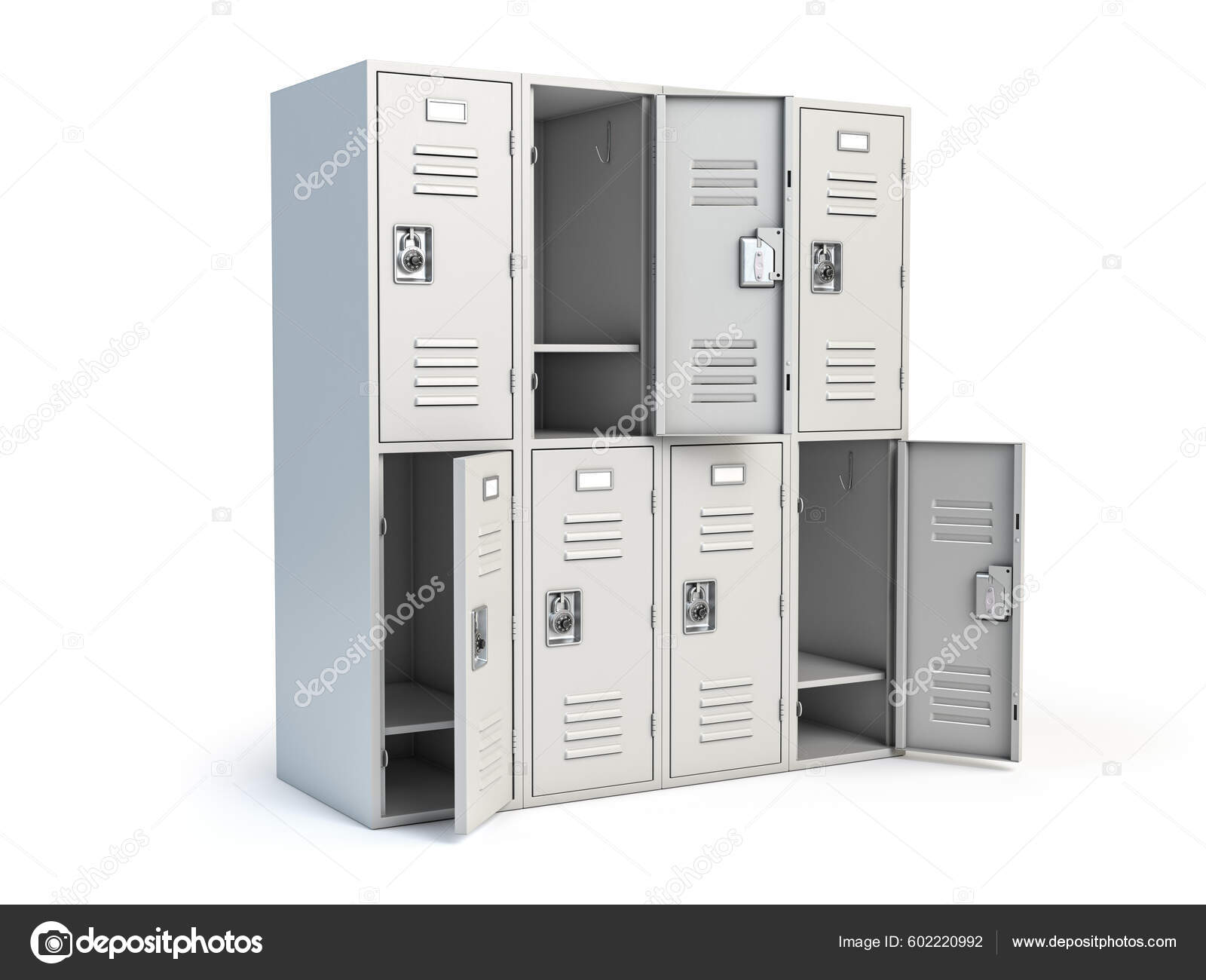Metal Locker Box Open Doors Isolated White Illustration Stock Photo by ...