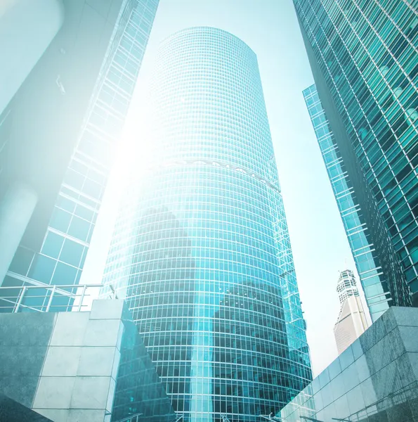 Panoramic and prospective wide angle view to steel light blue ...