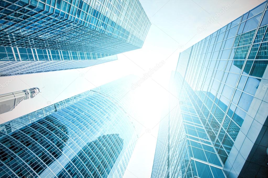 Panoramic and prospective wide angle view to steel light blue ...