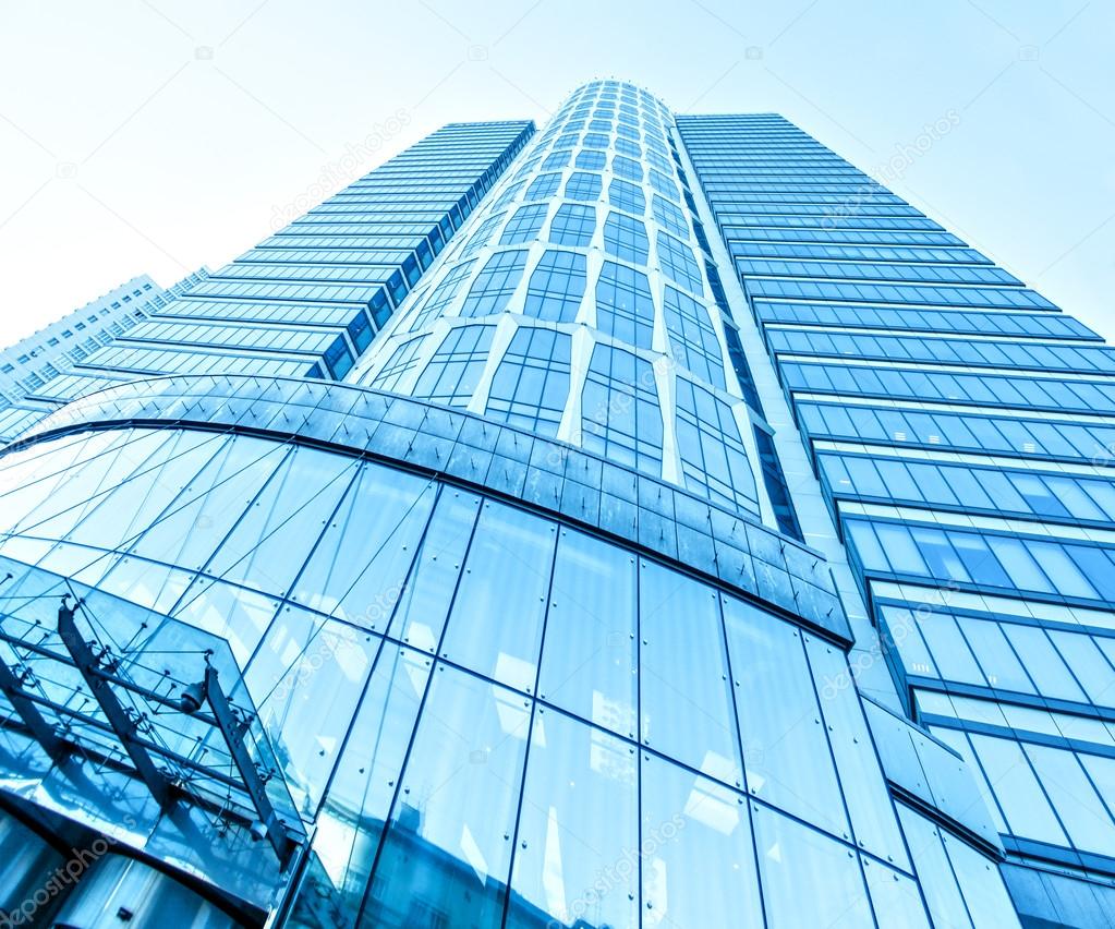 Panoramic and prospective wide angle view to steel light blue ...