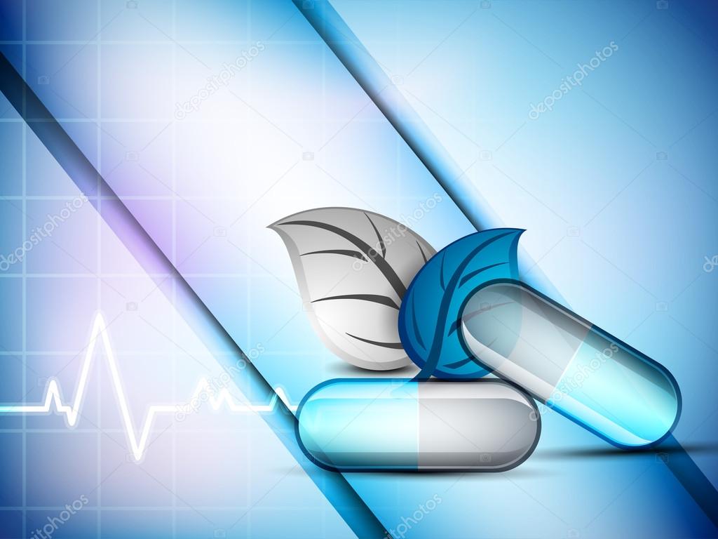 Medical background with herbal capsules and leafs. EPS 10. Stock Vector ...