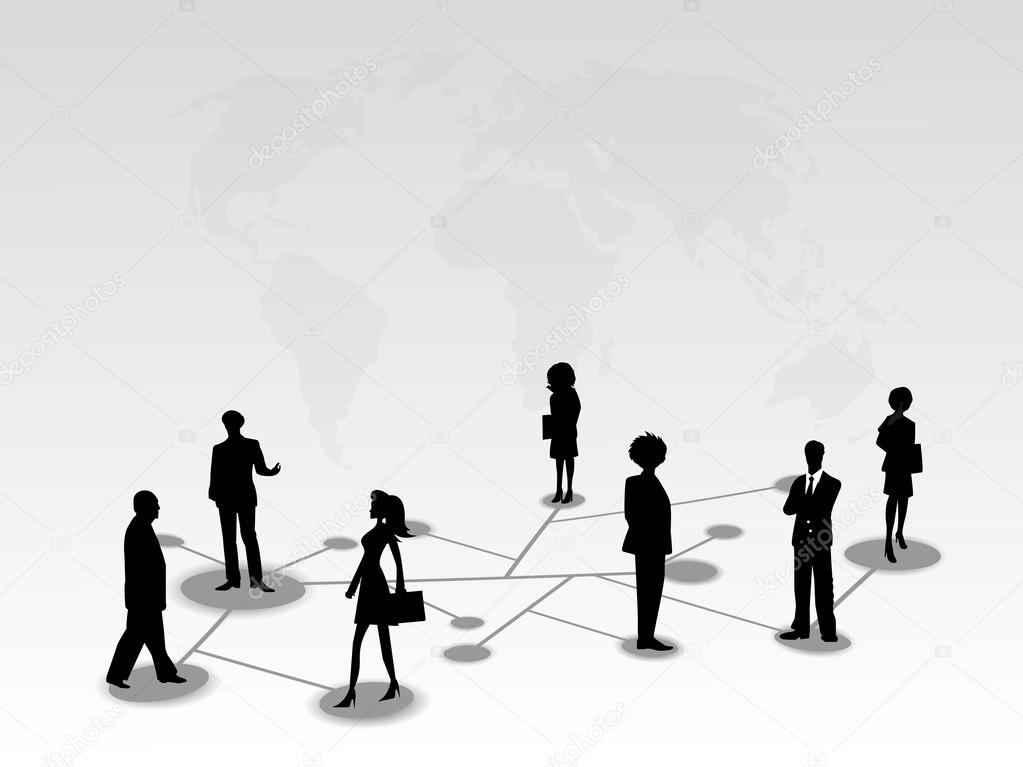 Silhouette of business persons standing on network connections. Stock ...