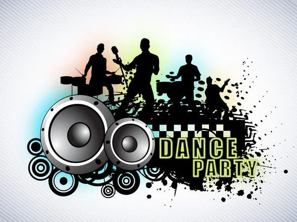 Party banner, flyer or poster with a musical band silhouette on grungy ...