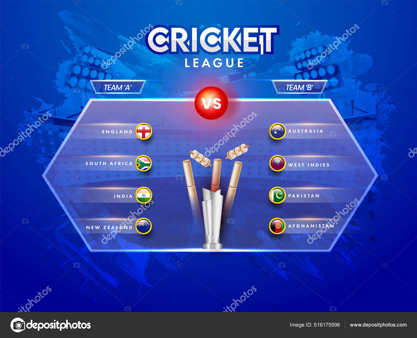 Cricket League Poster Design Participating Team Different Countries ...