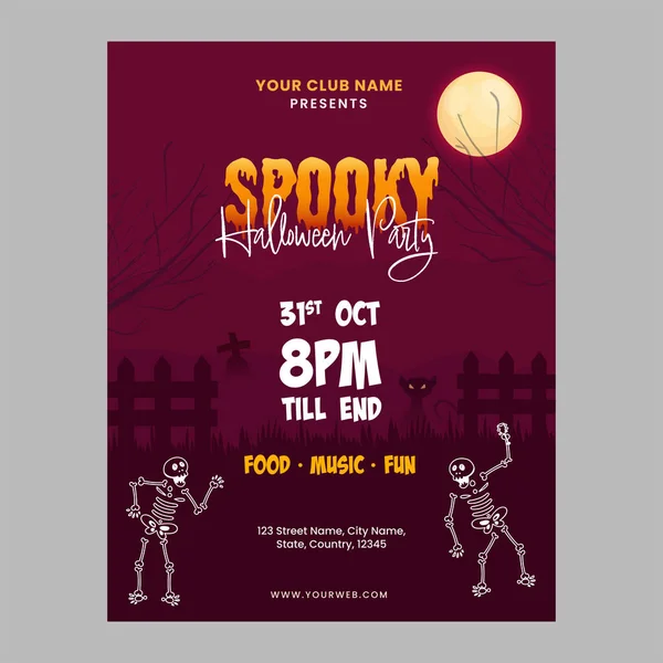 Halloween Party Invitation Card Flyer Design Dancing Skeletons Black ...