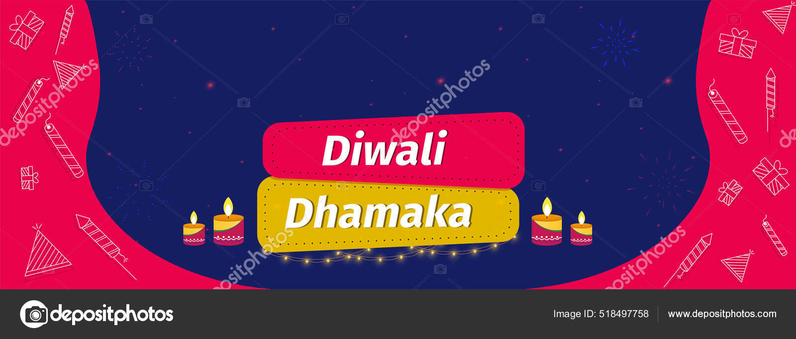 Diwali Dhamaka Banner Header Design Tealight Candles Line Art Gift ...