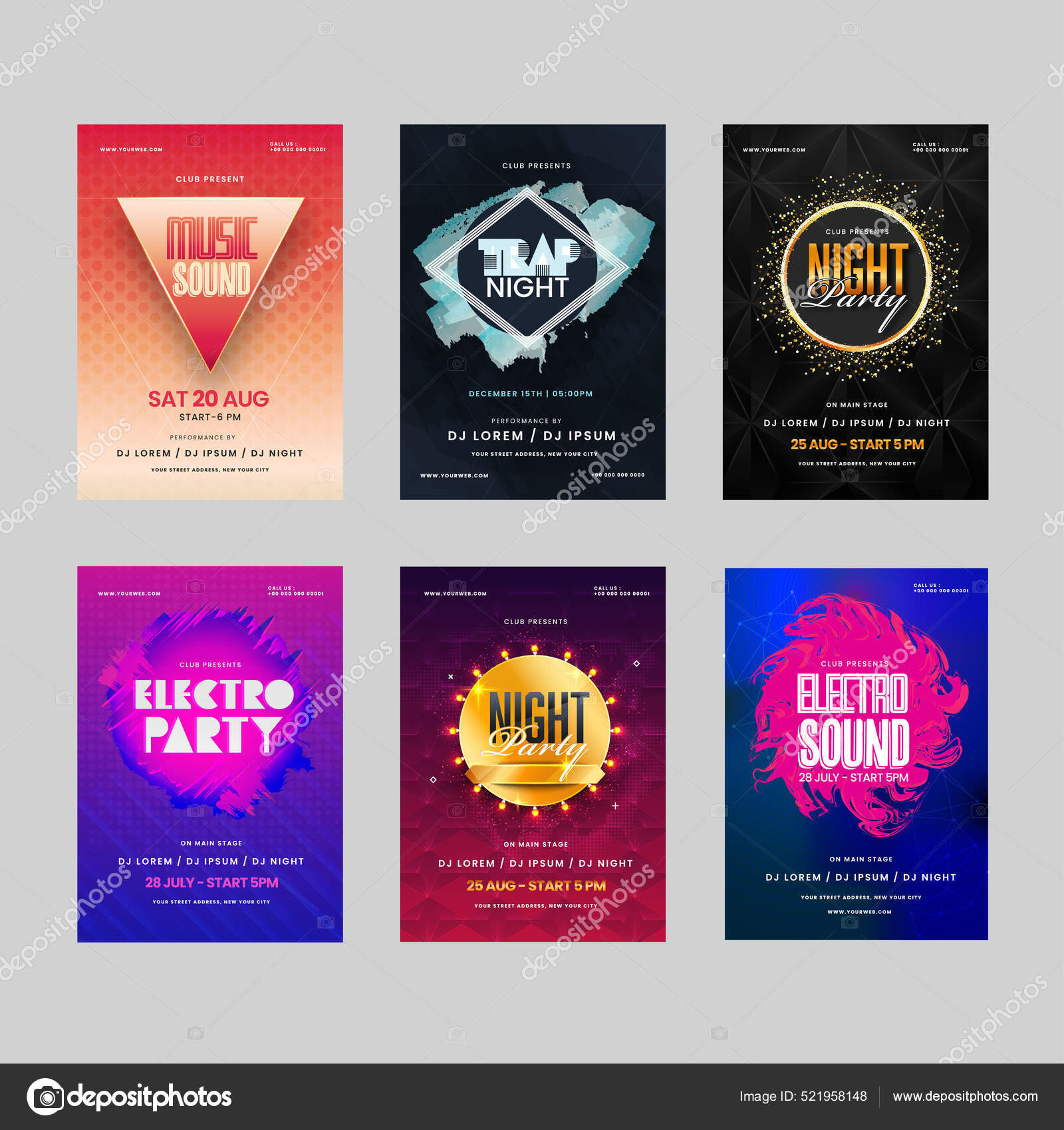 Set Party Invitation Card Template Layout Event Details Stock Vector by ...