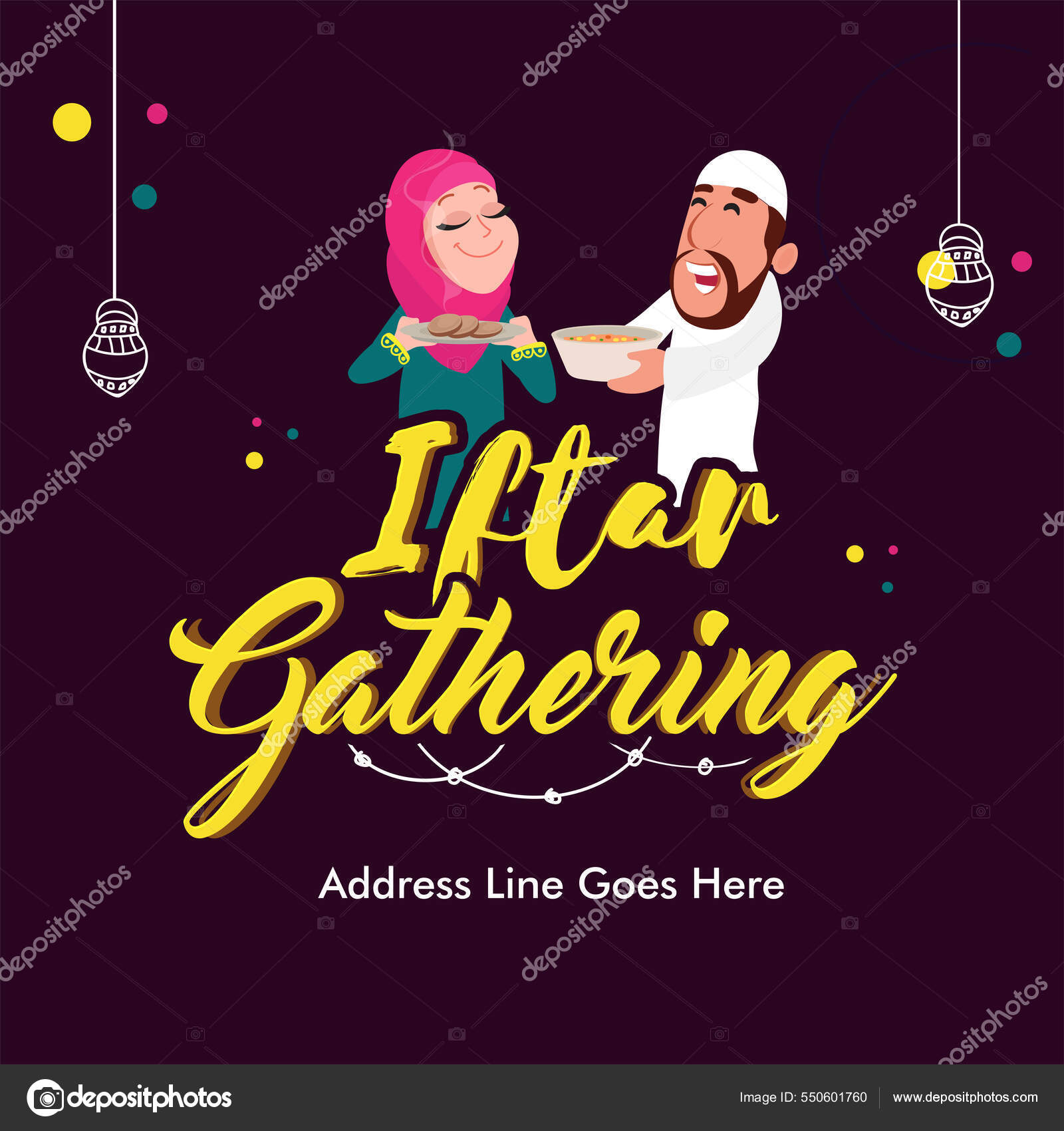 Iftar Gathering Poster Invitation Card Cheerful Islamic Couple Holding ...