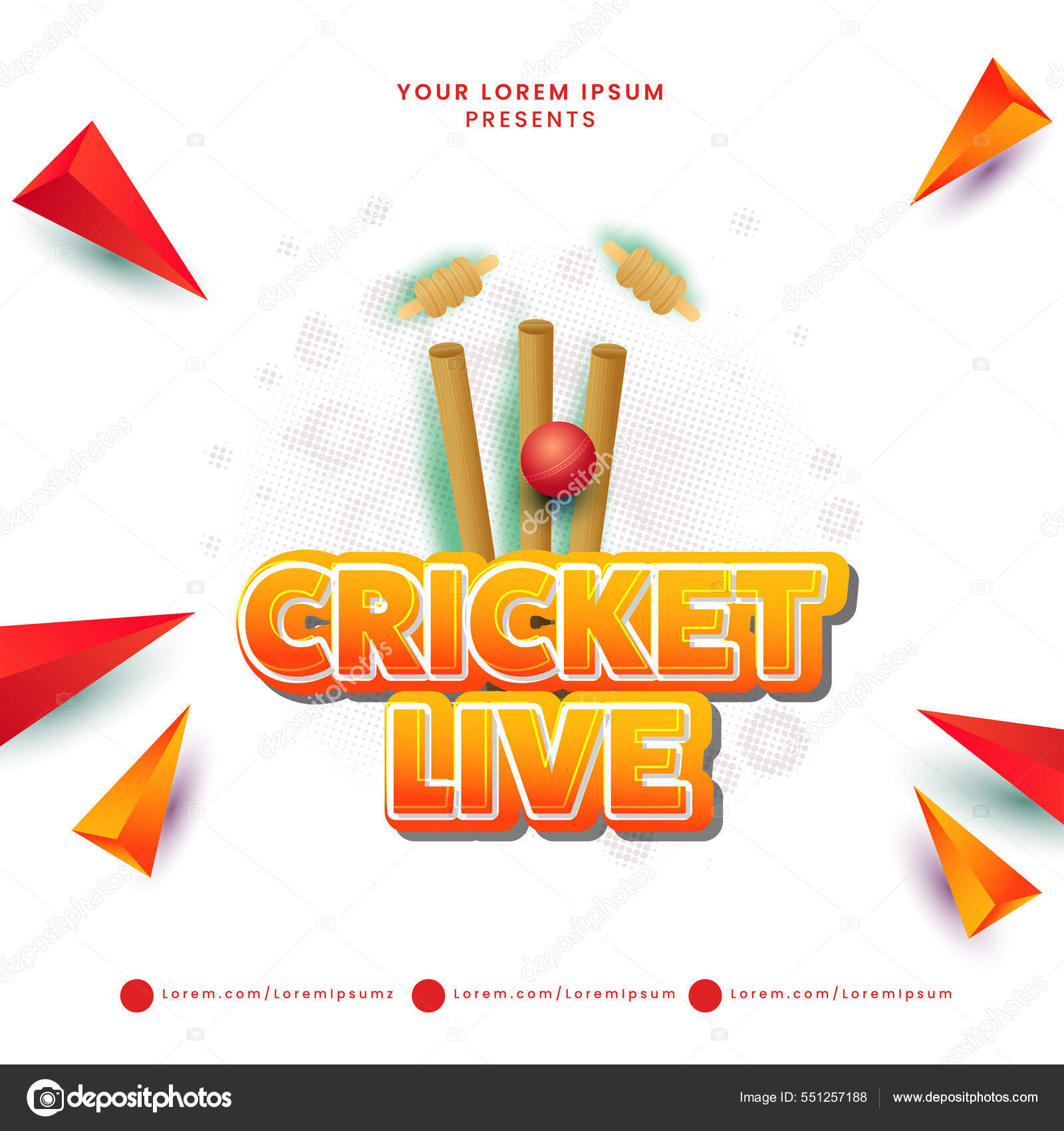Sticker Style Cricket Live Text Red Ball Hitting Wicket Stumps Stock ...