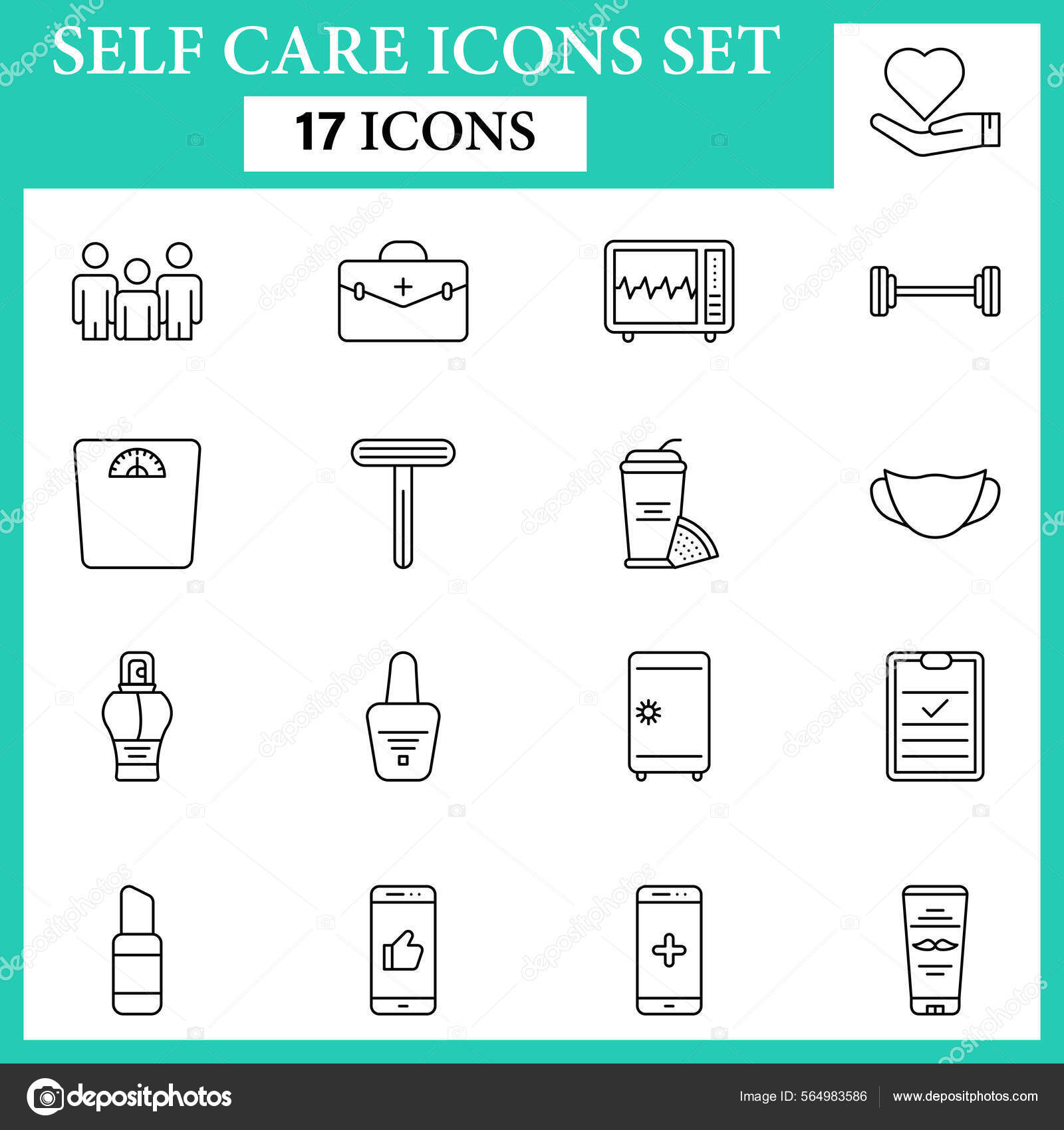Set Black Outline Self Care Flat Icon Symbol Stock Vector Image by ...