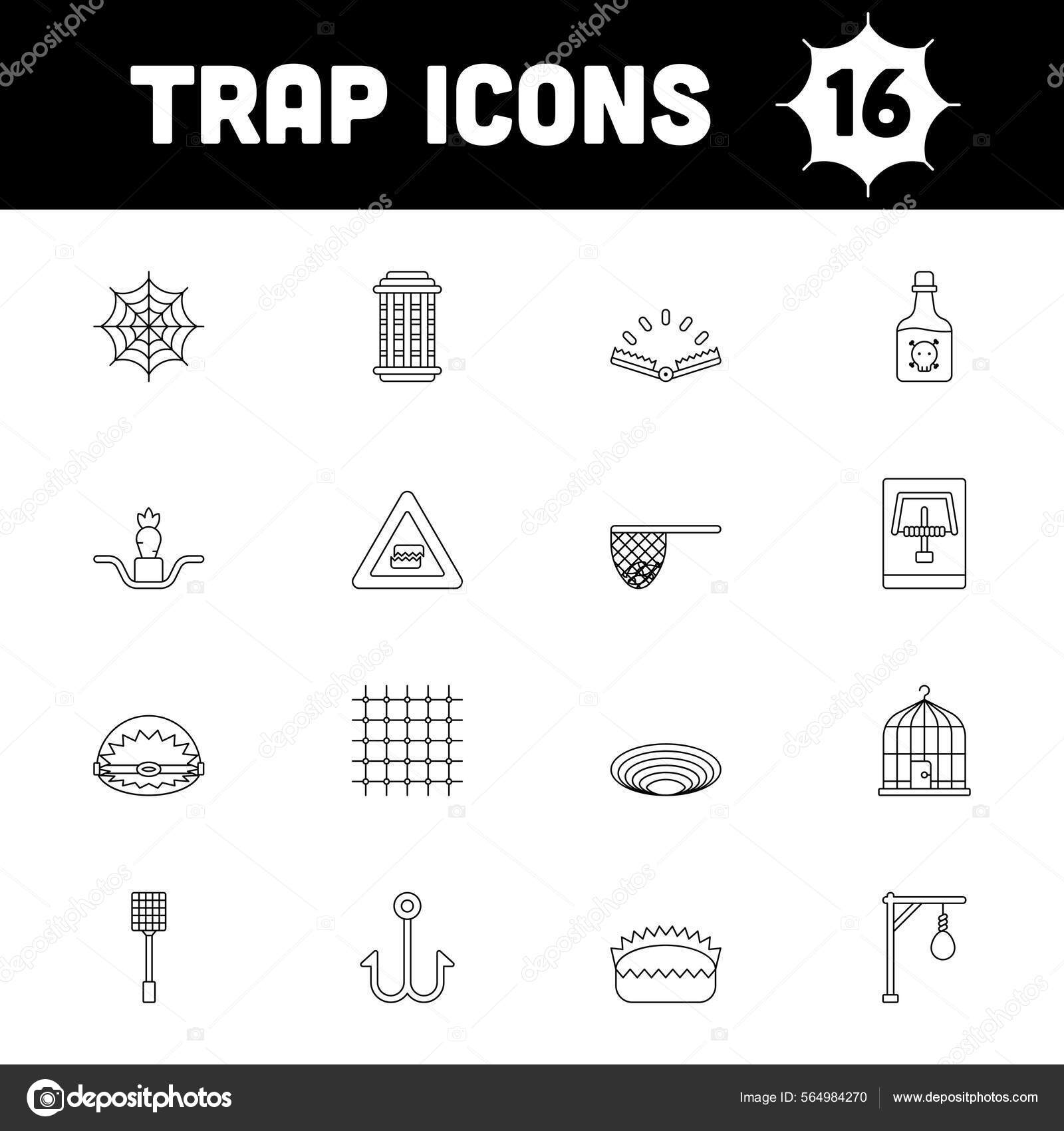 Black Outline Trap Icon Symbol Set Stock Vector Image by ...