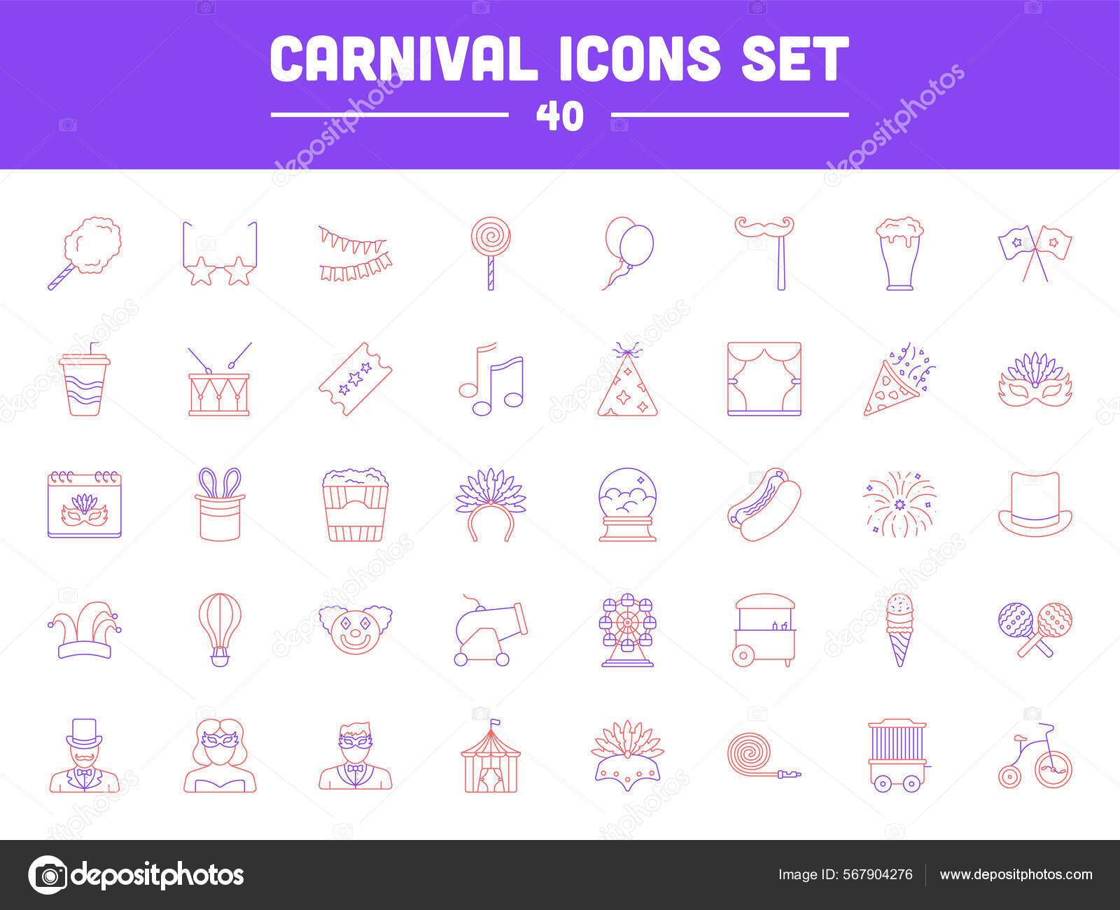 Red Purple Carnival Line Art Icon Set Stock Vector by ©alliesinteract ...