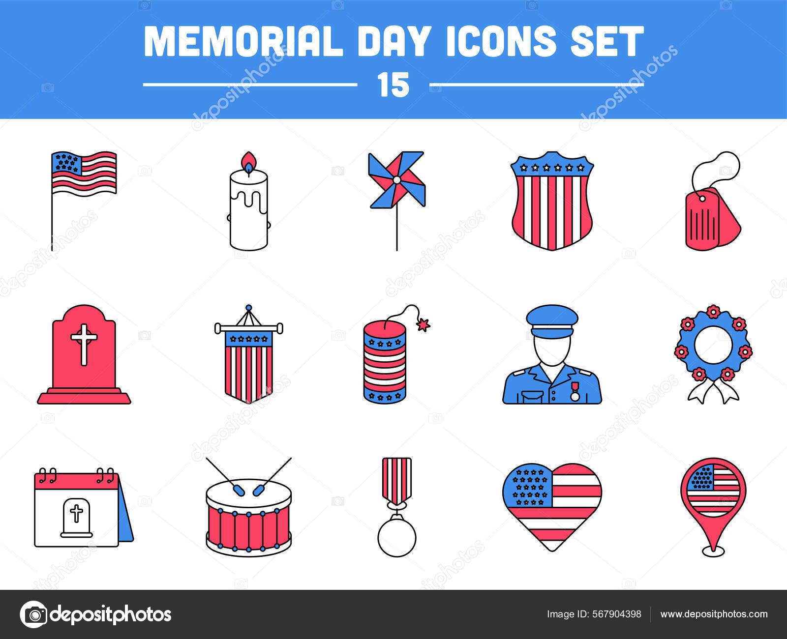 American Memorial Day Icon Symbol Flat Style Stock Vector Image by ...