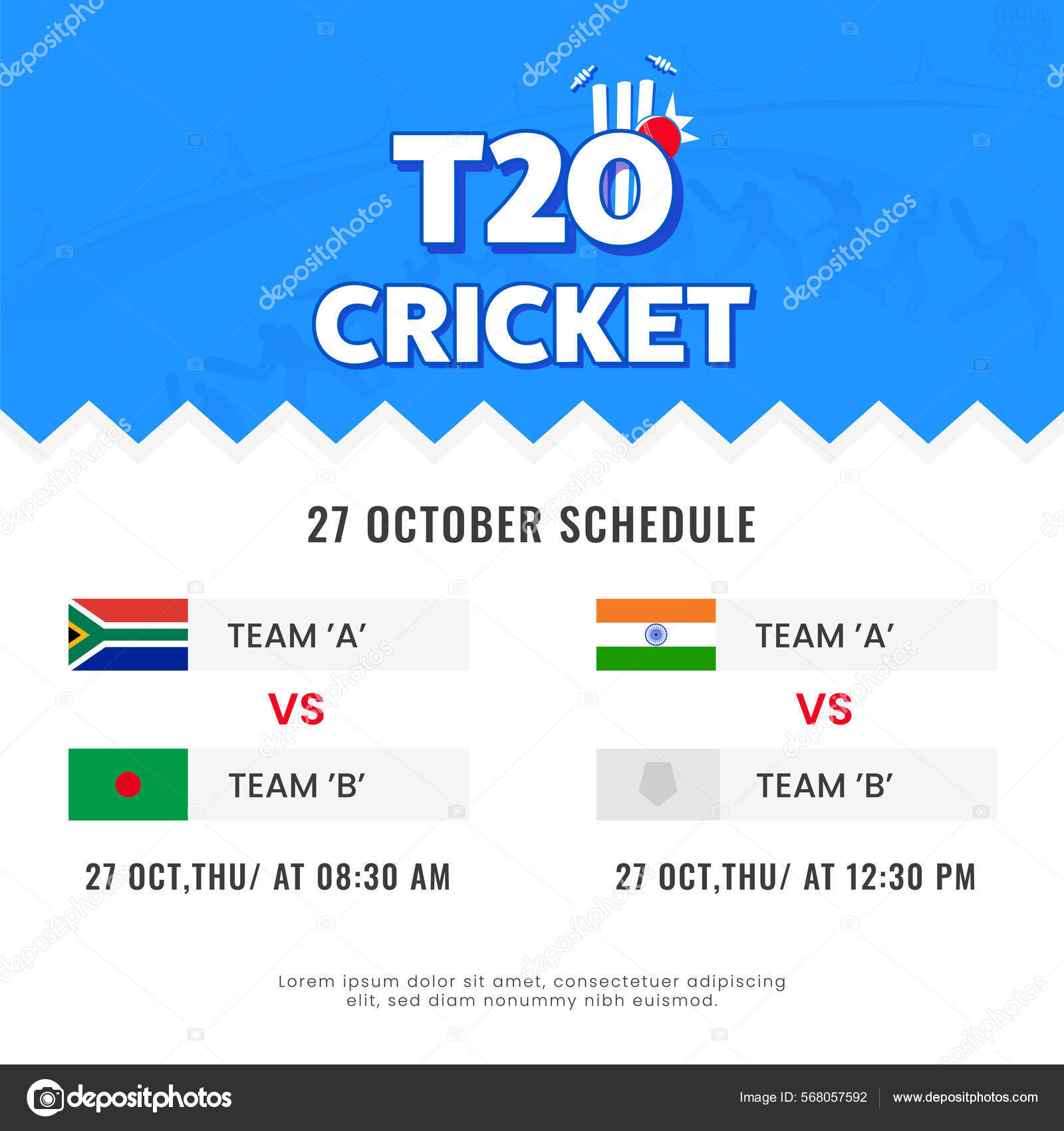 T20 Cricket Match Schedule Time Table Blue White Background Stock ...