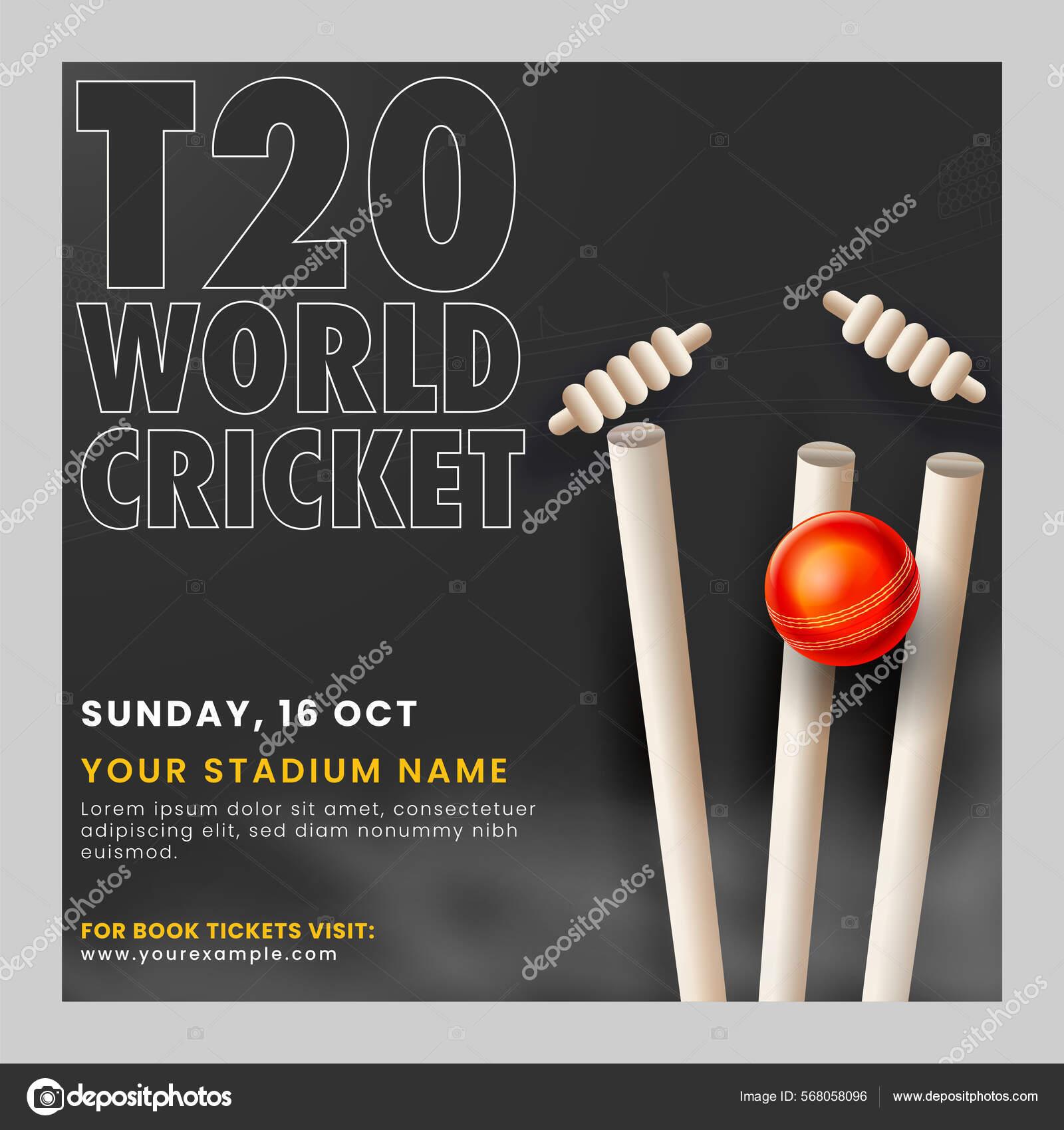 T20 World Cricket Match Poster Template Design Realistic Red Ball Stock ...