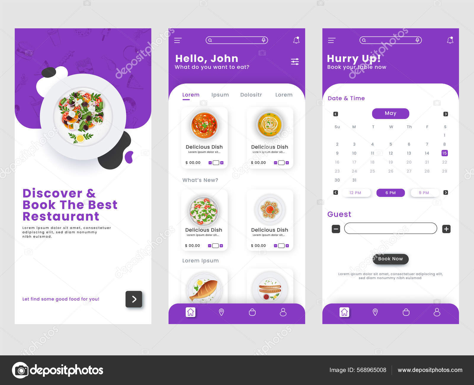 Restaurant Mobile App Gui Splash Screen Template Login Menu Book Stock ...