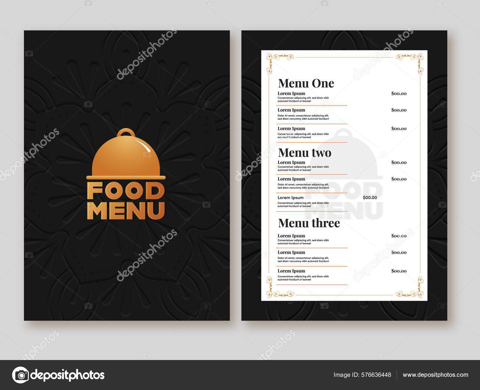 Food Menu Card Template Double Sides Black White Color Stock Vector by ...