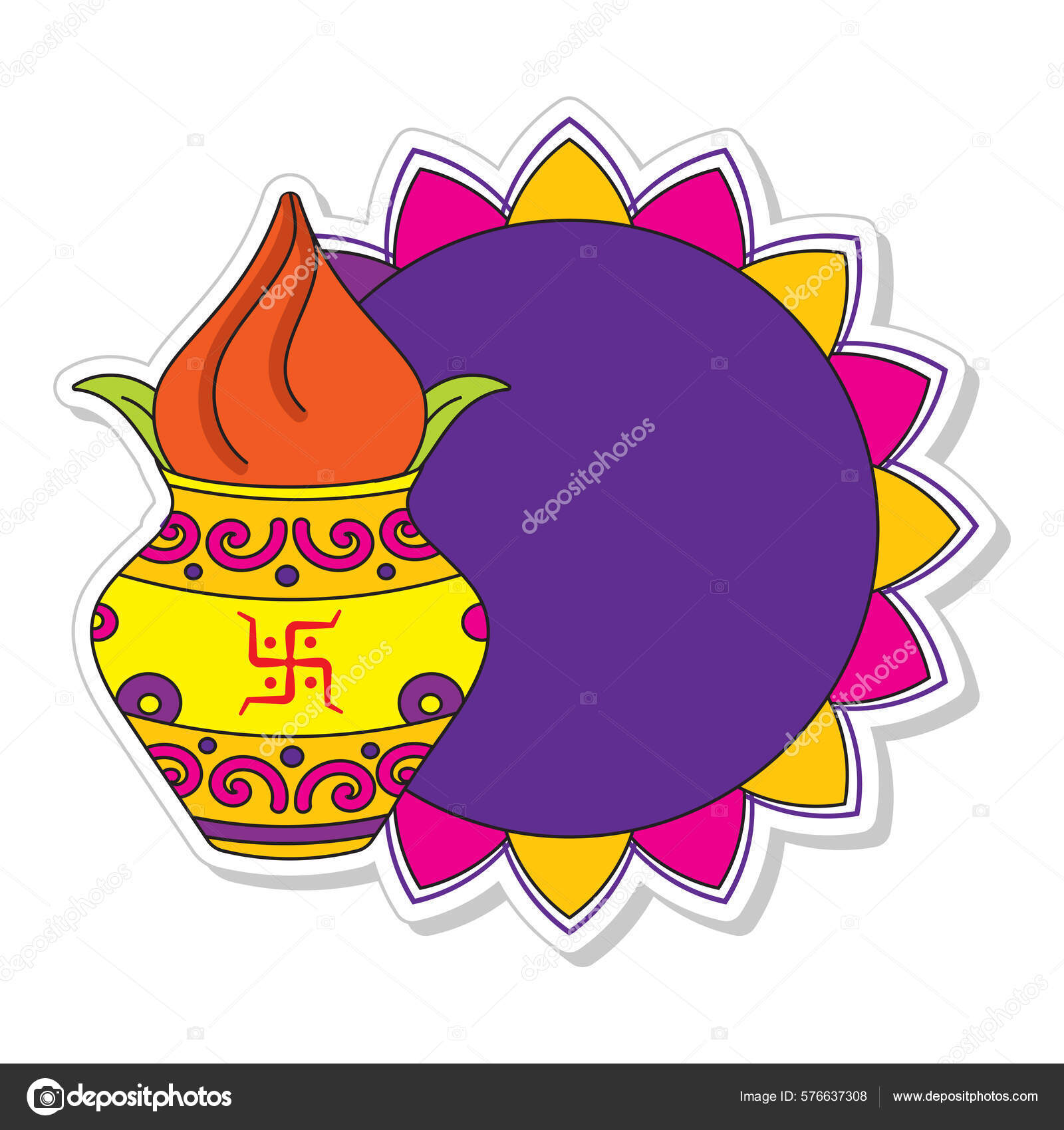 Sticker Style Traditional Pot Kalash Empty Circular Frame White ...