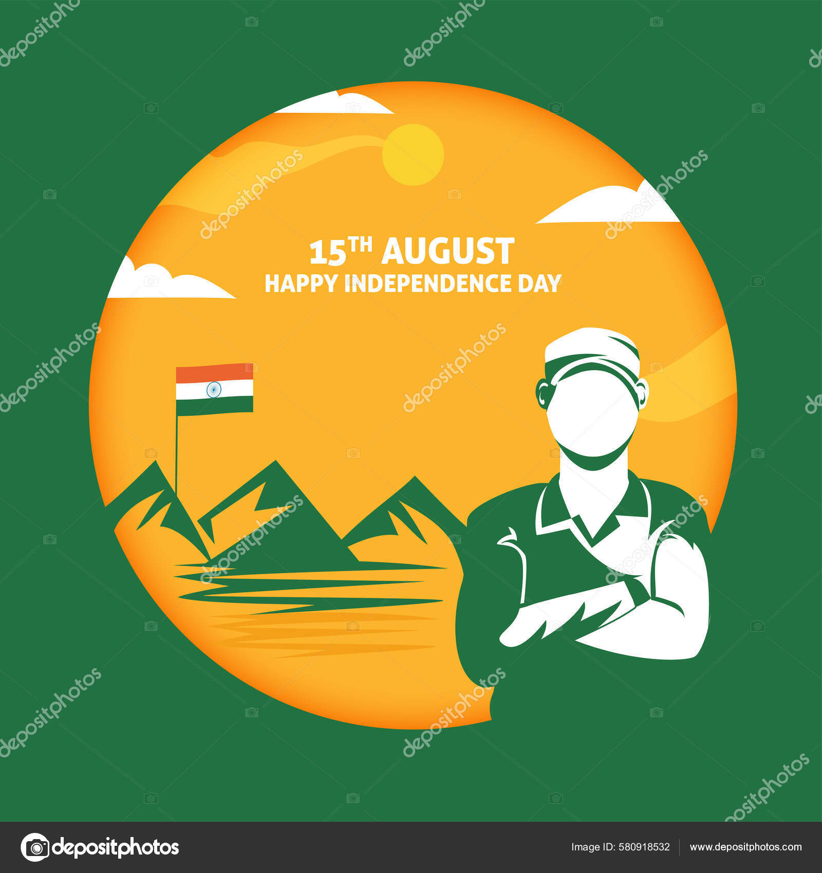 15Th August Happy Independence Day Concept Faceless Army Man Character ...