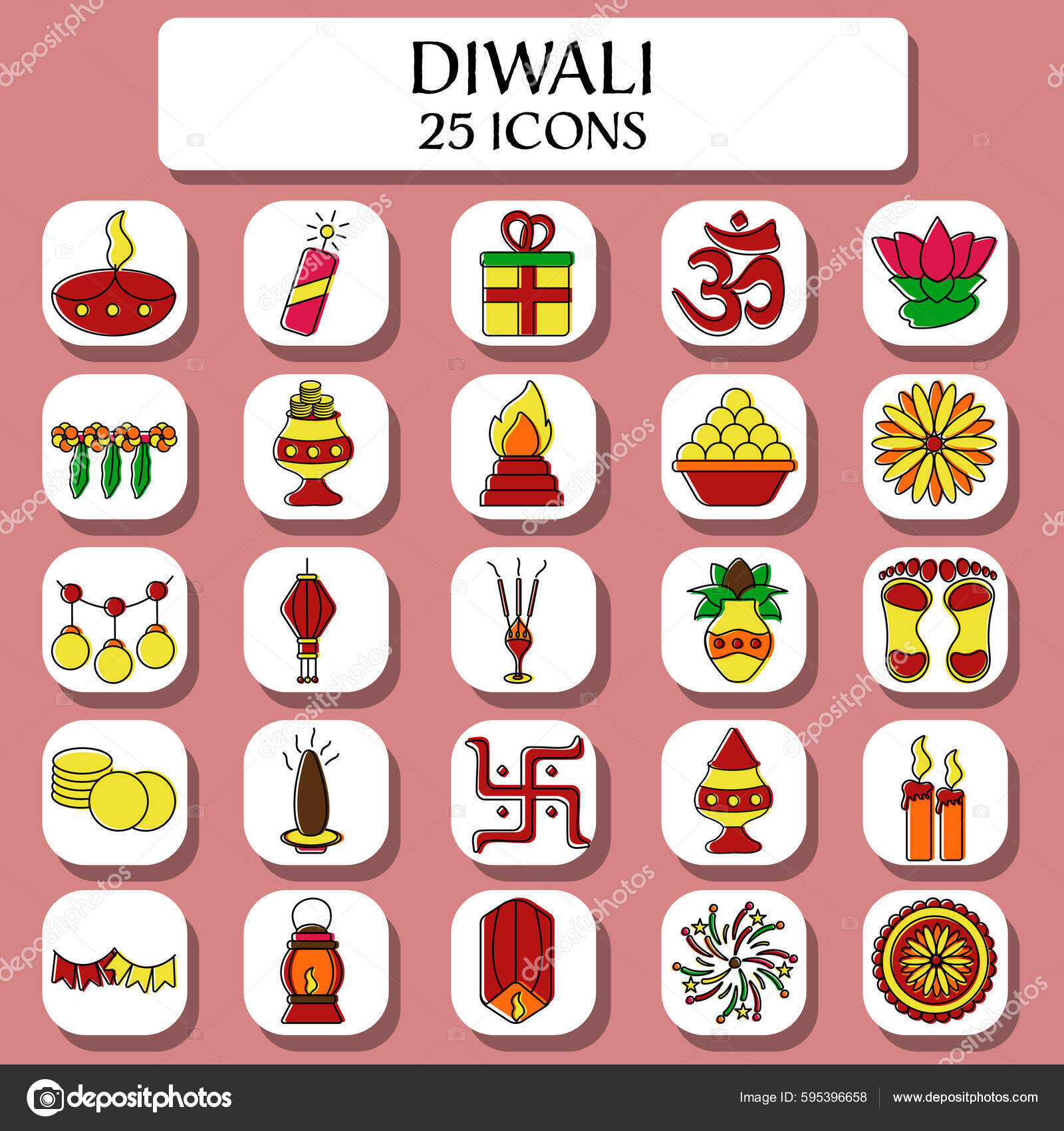 Isolated Diwali Icons Set Pink Background Stock Vector Image by ...