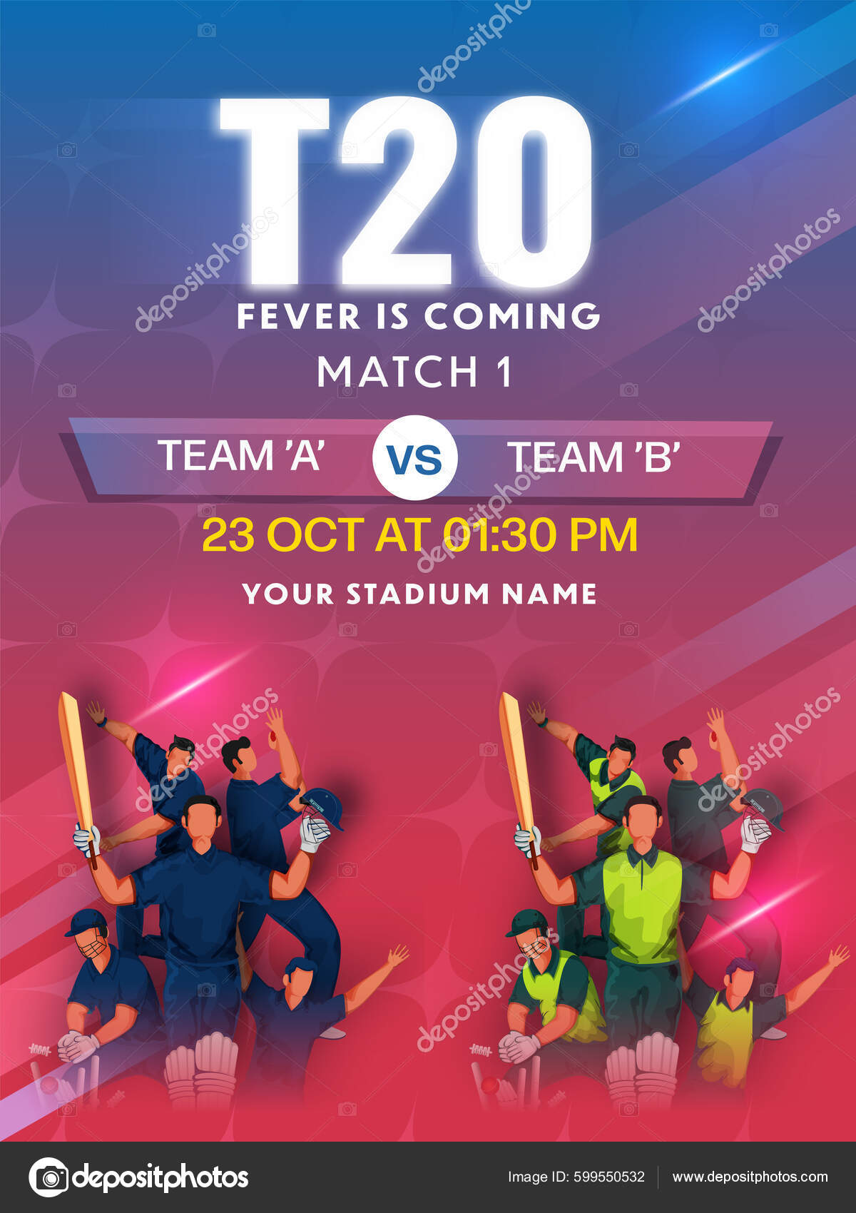 T20 Cricket Championship Poster Flyer Design Character Illustration ...