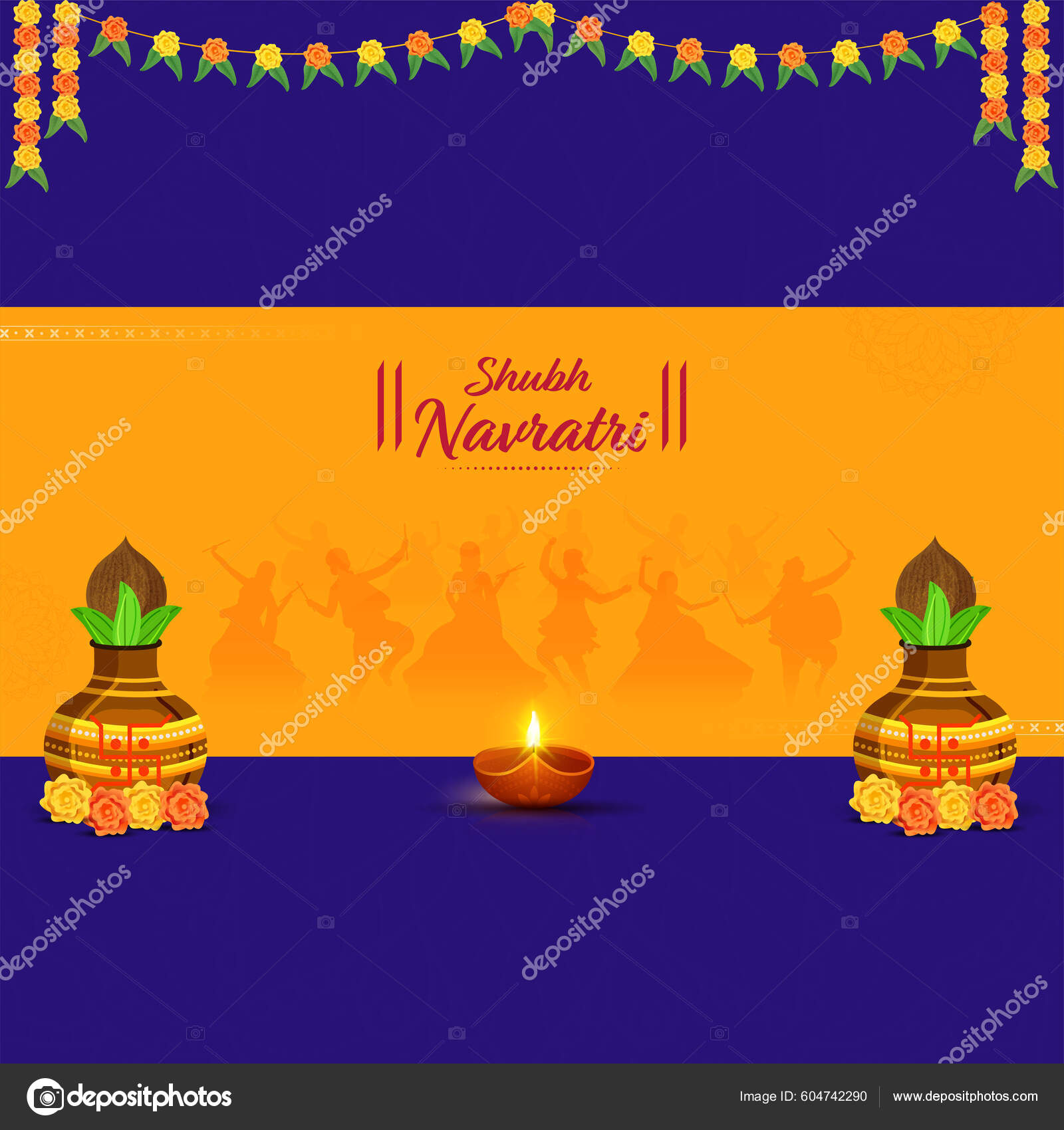 Shubh Navratri Celebration Poster Design Worship Pots Kalash Lit Oil ...