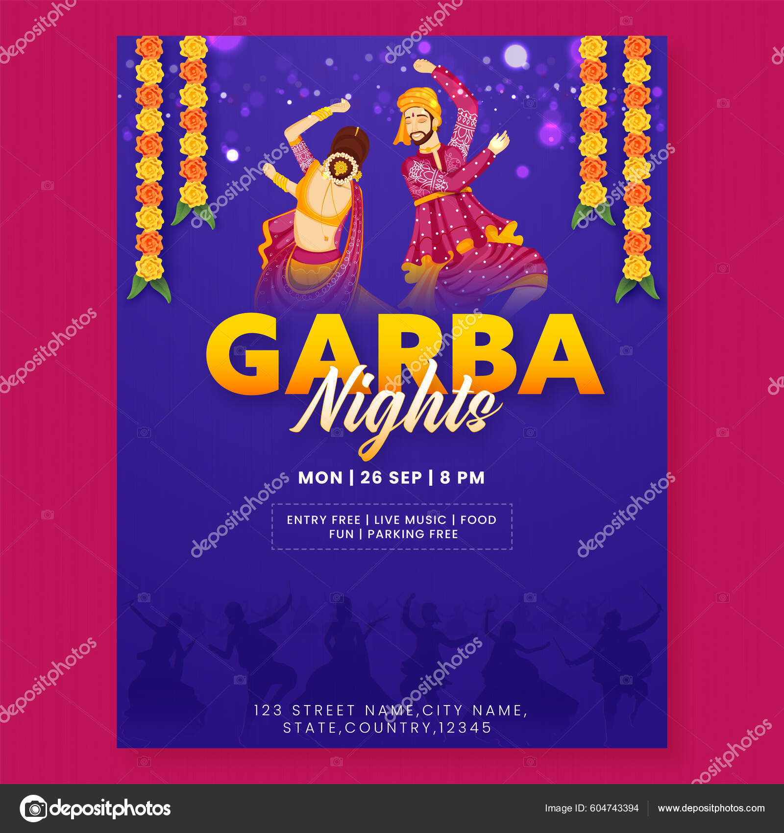 Garba Night Party Invitation Card Indian Young Couple Dancing Together ...