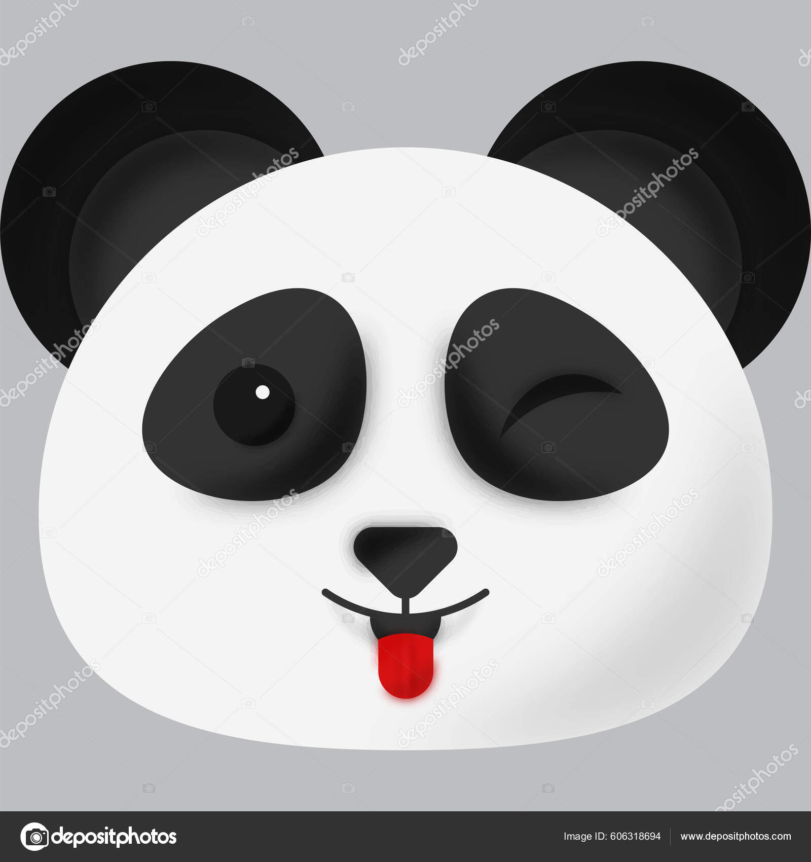 Winking Eye Tongue Out Panda Cartoon Face Grey Background imagem ...