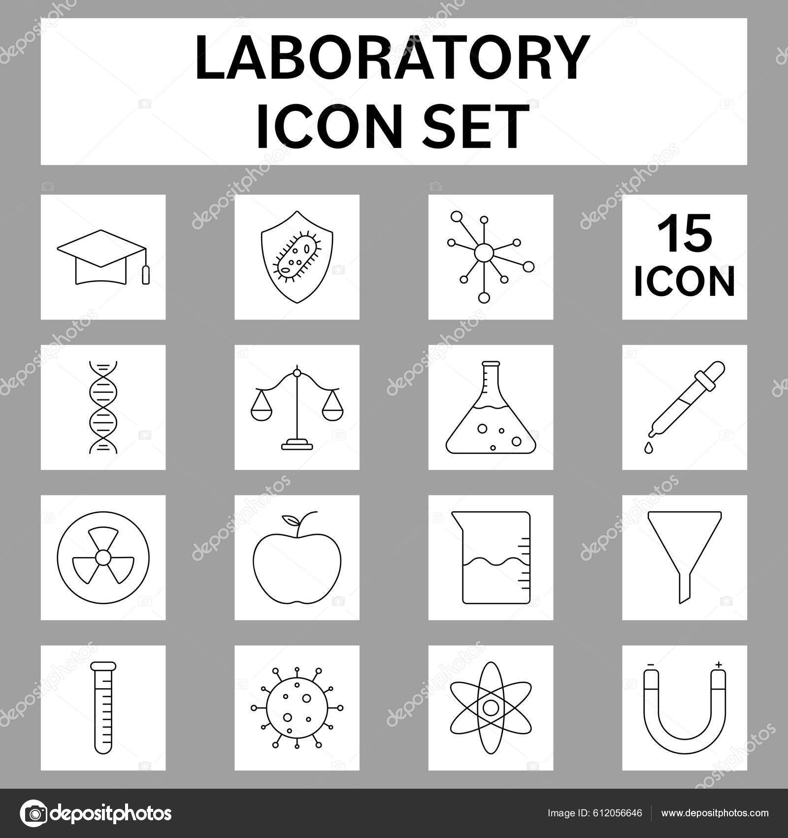 Black Lineal Style Laboratory Icon Symbol Set Grey Square Background ...