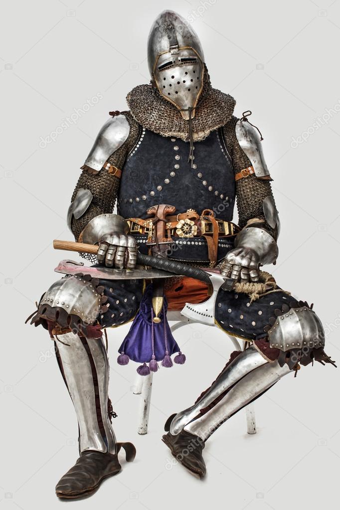 Fearless knight is having relaxation after the battle — Stock Photo ...