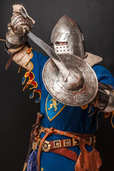 Knight is demonstrating his shield and sword - Stock Image - Everypixel