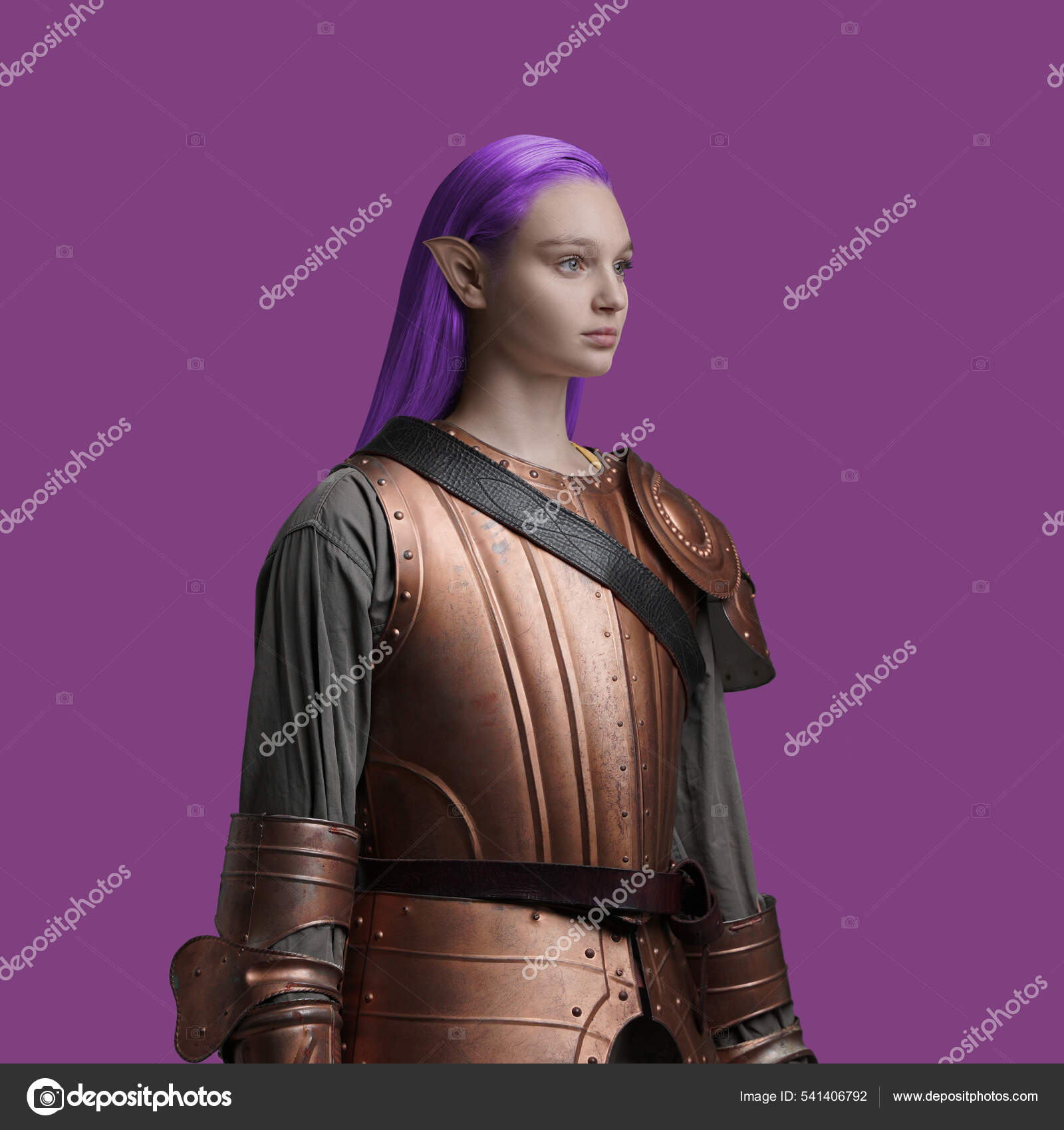 Woman elf with sharp ears dressed in military clothing Stock Photo by ...