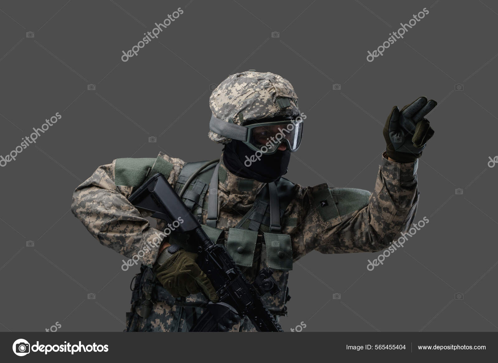 Soldier captain with firearm rifle commanding move forward — Stock ...