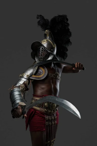Photography of strong gladiator of african ethnic with plumed helmet ...
