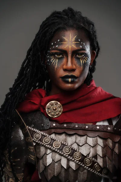 Shot Isolated Grey Black Woman Warrior Holding Axe Shield Dressed Stock Photo by ©fxquadro 578448300