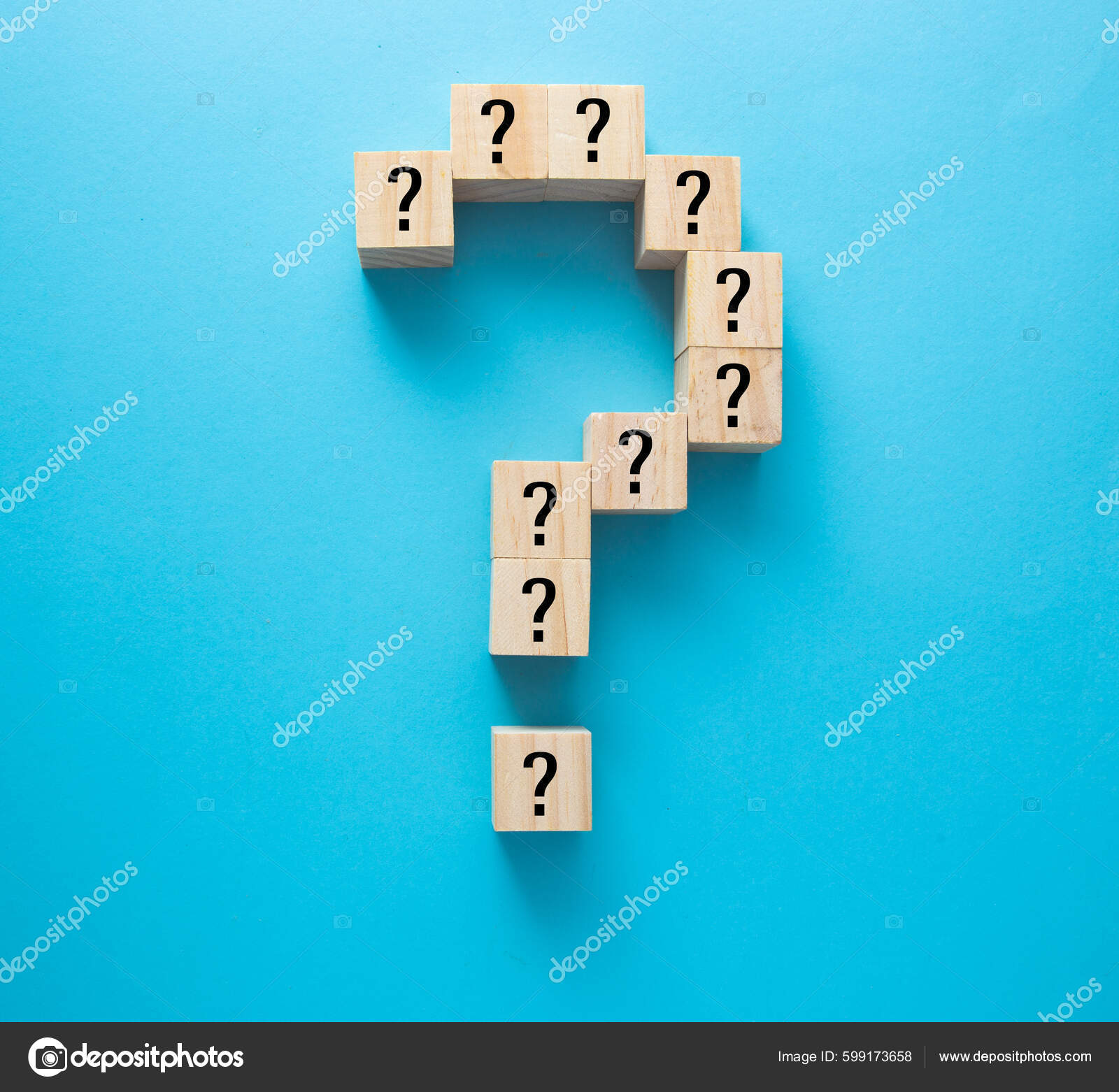 Question Marks Wooden Blocks Financial Business Concept Blue Background ...