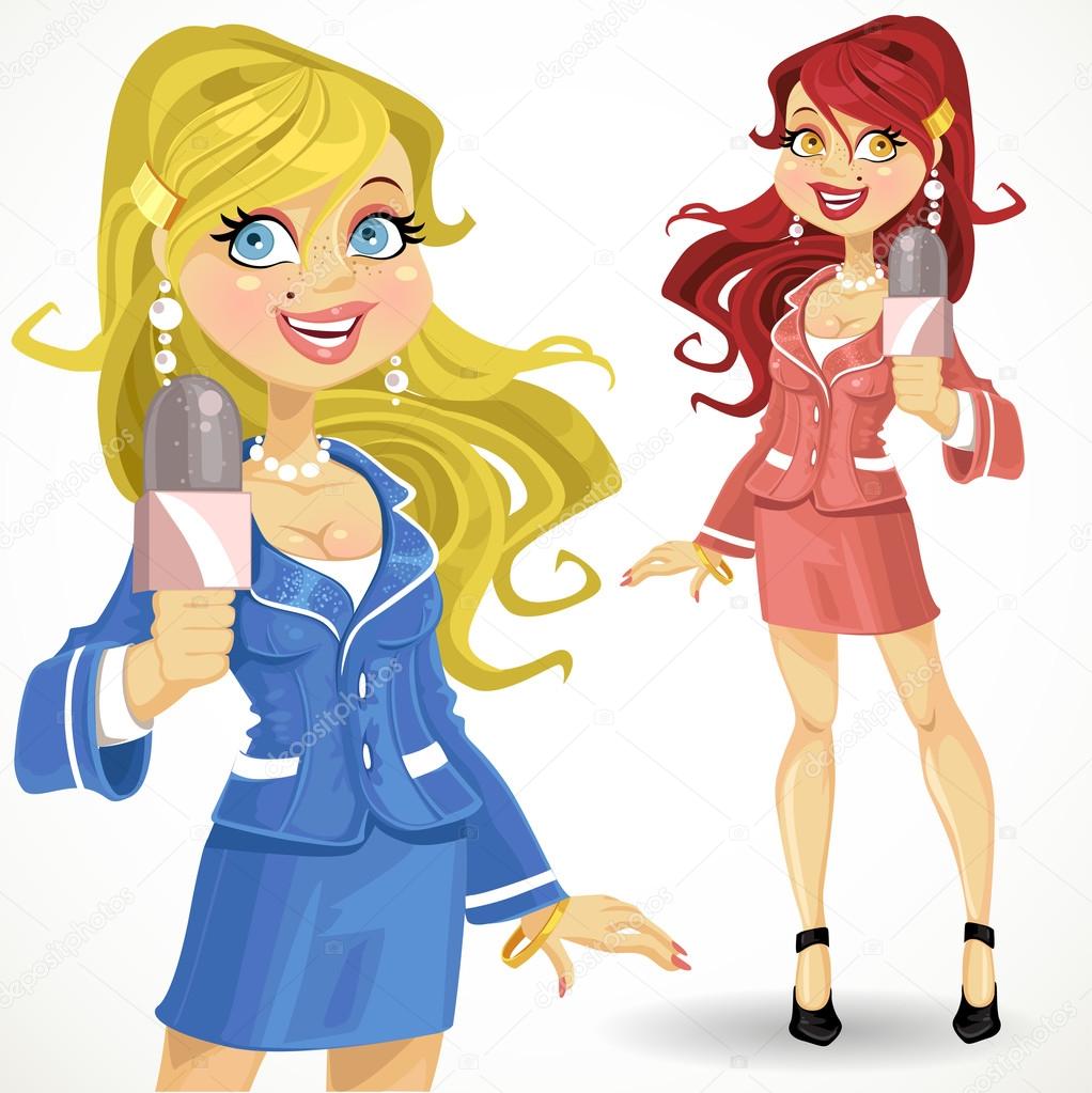 Reporter girl in pink and blue Stock Vector Image by ©yadviga #33728773