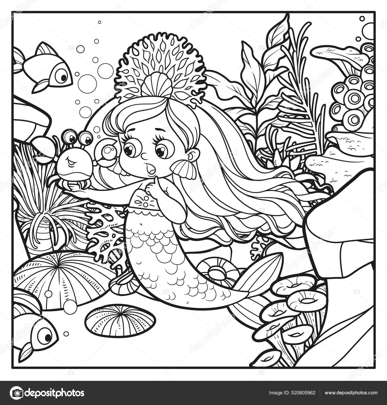 Cartoon Crab Showing Large Pearl Cute Little Mermaid Girl Coral Stock Vector By ©yadviga 520605962