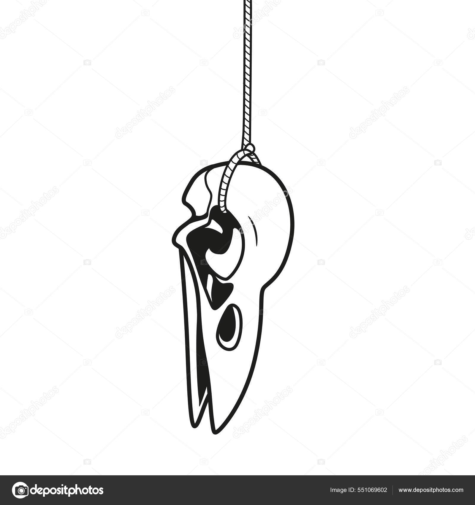 Raven Skull Amulet Hanging Rope Outlined Coloring Page White Background ...