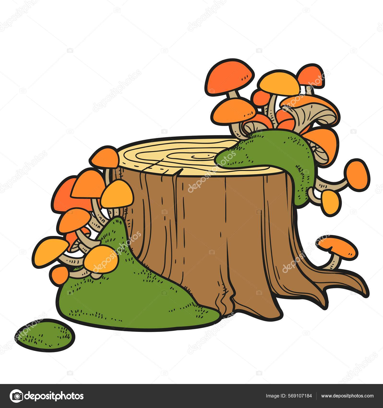 Big Stump Poisonous Toadstools Moss Color Variation Coloring Page ...